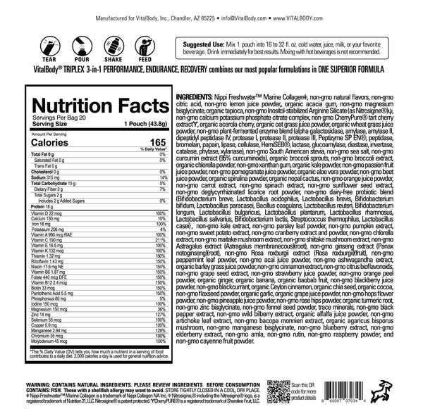 TRIPLEX SPORT (without Creatine)- 3-IN-1 SPORT WORKOUT - 10 Servings – Vital Body Inc.